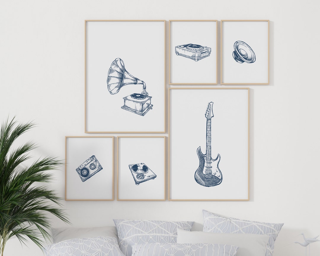 6 Retro Music Posters/music Room Wall Art/musician Line Art Drawing ...