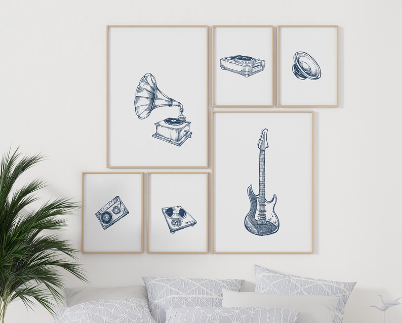 6 Retro Music Posters/music Room Wall Art/musician Line Art Drawing ...