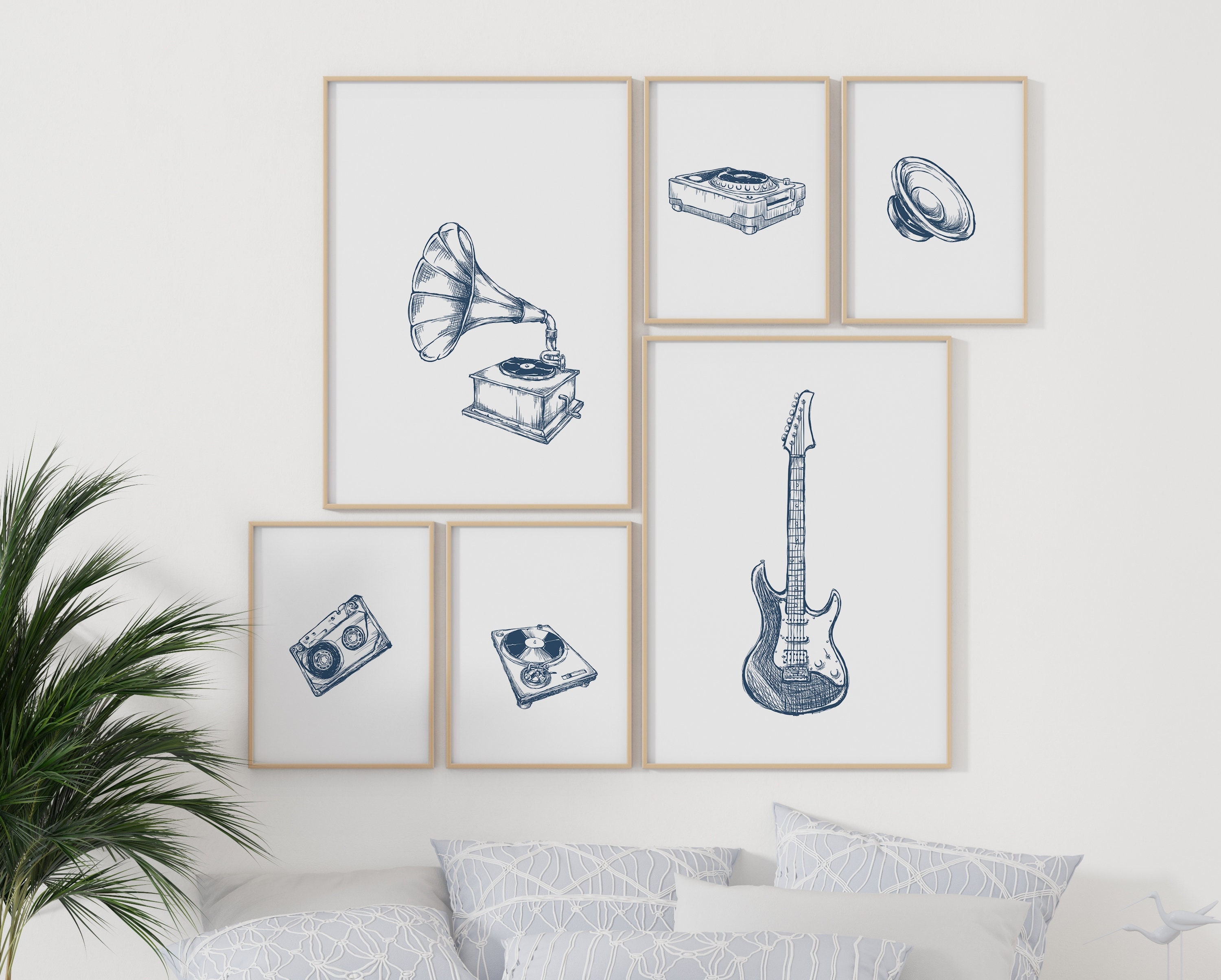 6 Retro Music Posters/music Room Wall Art/musician Line Art Drawing ...