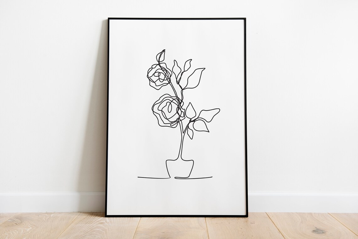 3 Rose Line Art Print/poster/flower Wall Art - Etsy