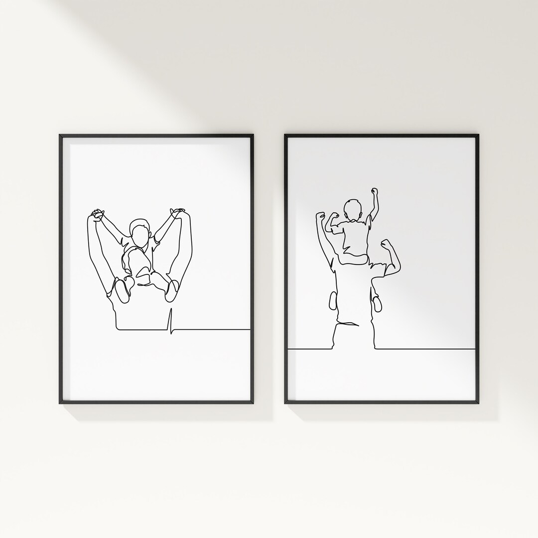 2 Dad and Son Line Art Drawing/wall Art Printable/gifts to Daddy/father ...