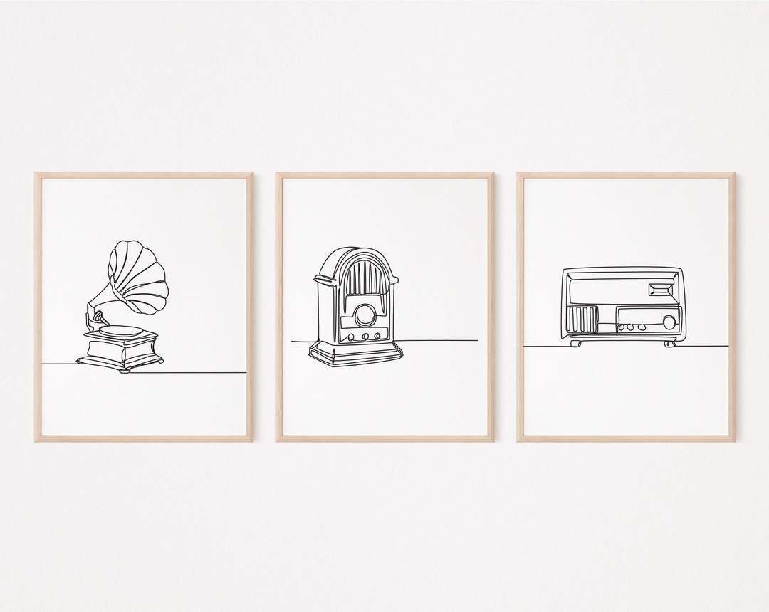 3 Retro Music Posters/music Room Wall Art/musician Line Art Drawing ...