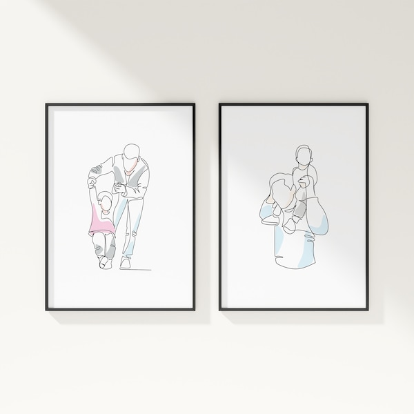 Dad and Sons Line Drawing - Etsy