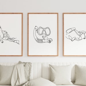 3 Scuba Diving Wall Art/diver Poster/snorkeling Print/snorkeler Gift ...