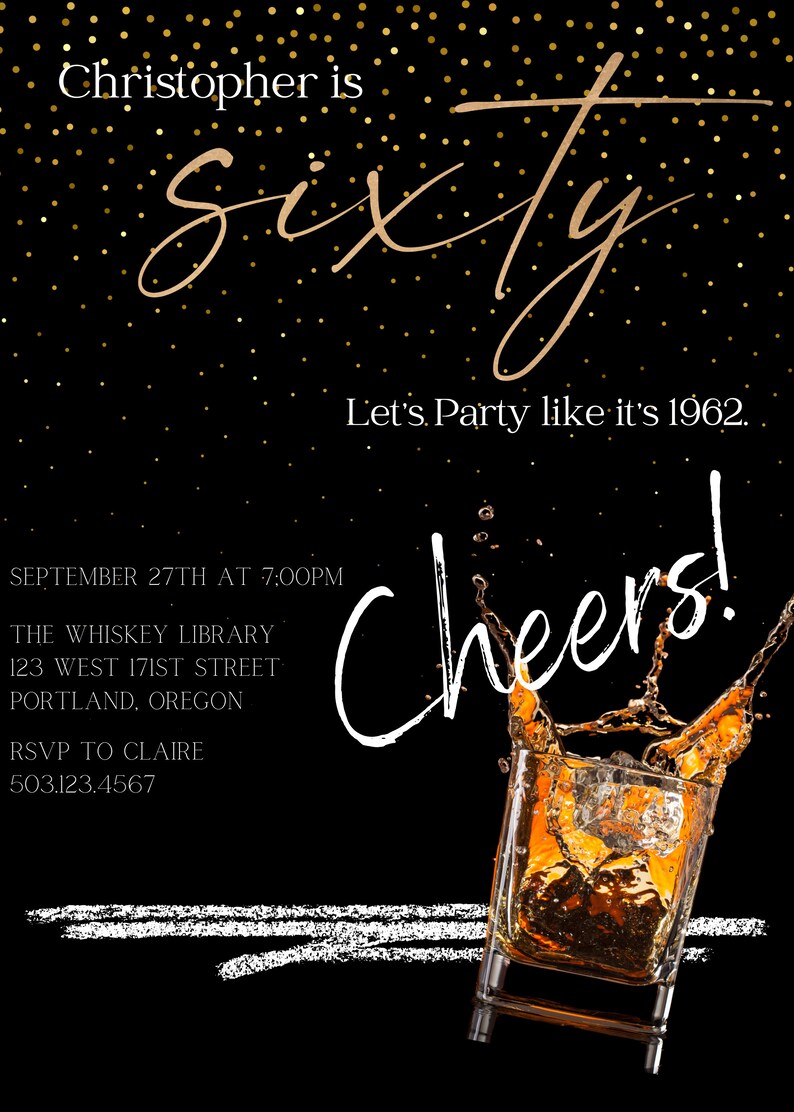 Editable 60th Birthday Invitation Whiskey Birthday Etsy