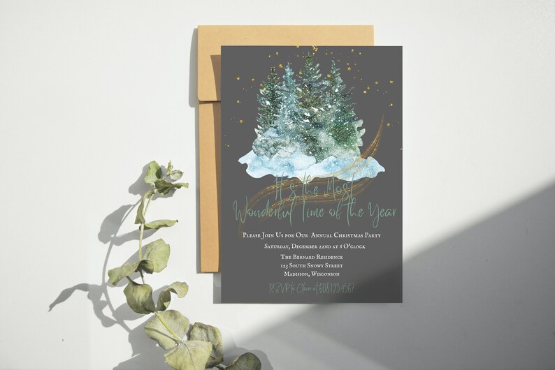 Editable Christmas Party Invitation Snowy Tree Christmas - Etsy