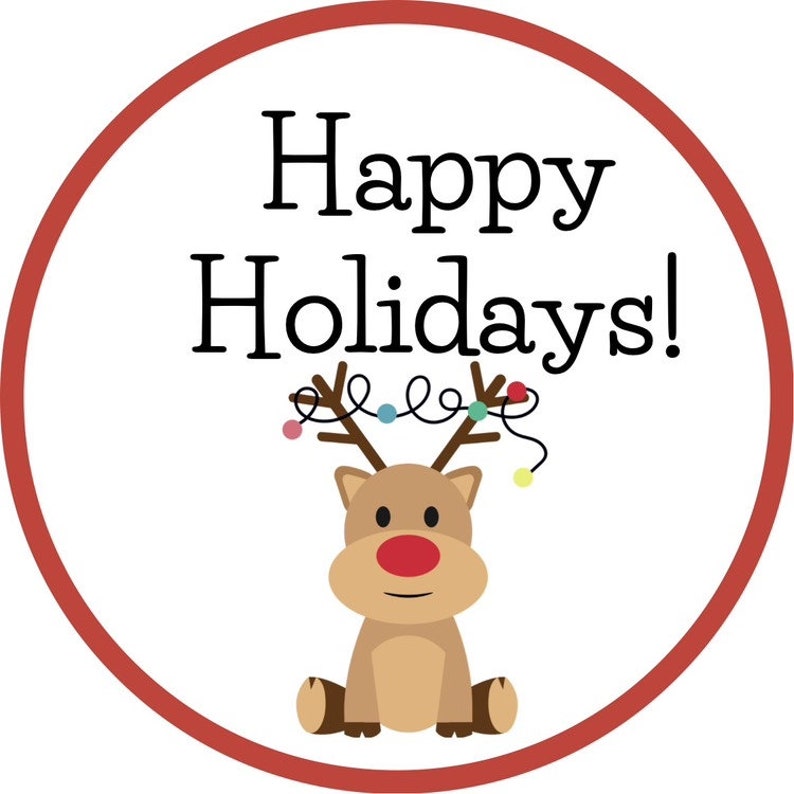 Happy Holidays Sticker, Digital Download, Cute Reindeer, Festive ...