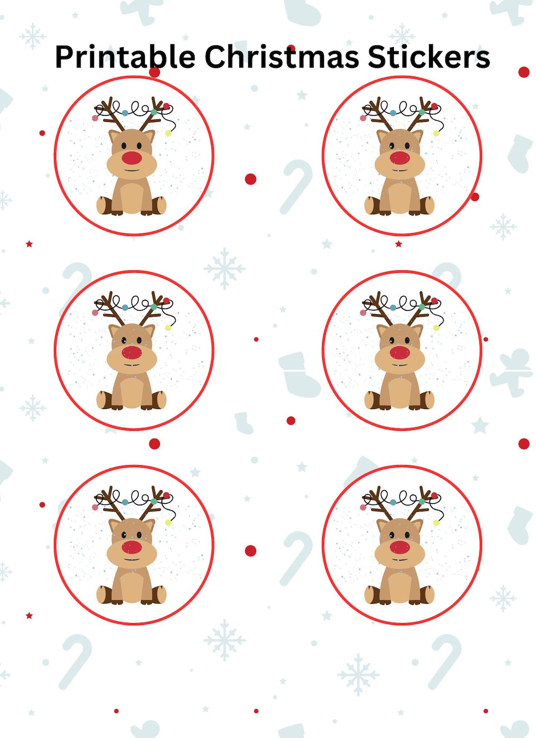 Happy Holidays Sticker, Digital Download, Cute Reindeer, Festive ...
