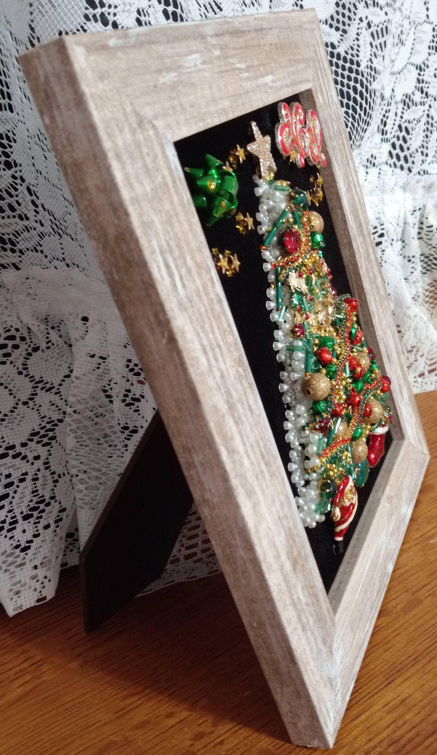 Christmas Tree Framed Jewelry Art One of a Kind Gift Unique - Etsy