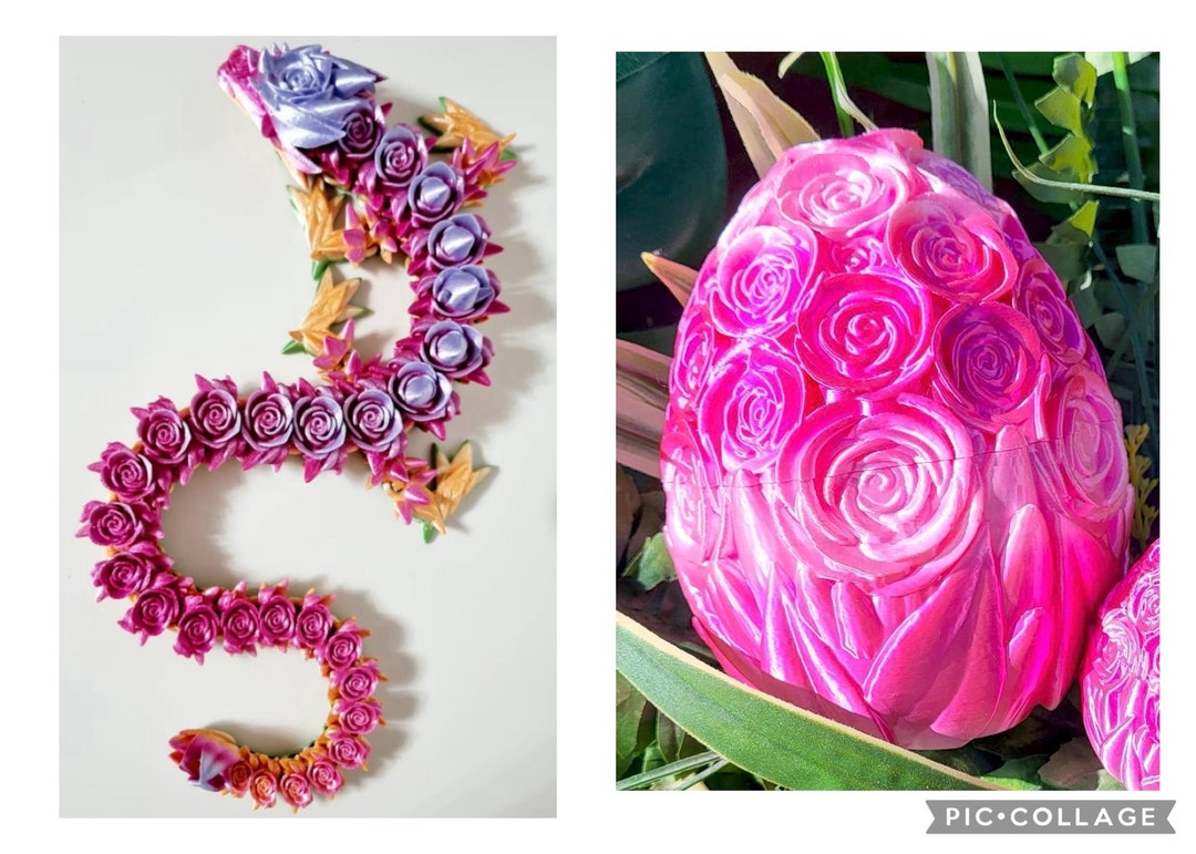 Mystery ROSE Dragon and Rose Egg, 13 3D Printed Winged Dragon With ...