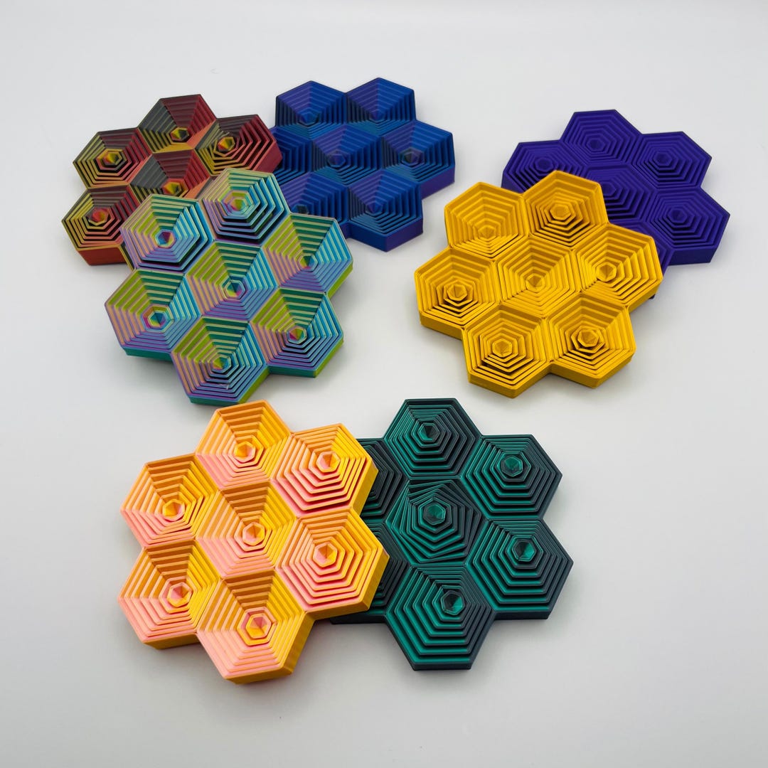 3D Printed Fidget Hypnotic Hexagons, Custom Color Iridescent Dual or ...