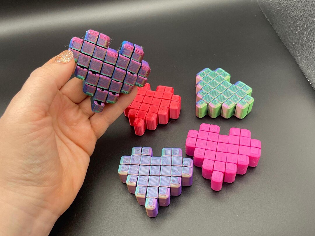 Pixel Heart ASMR Fidget Toy, 3D Printed for ADHD Autism Play or Stress ...