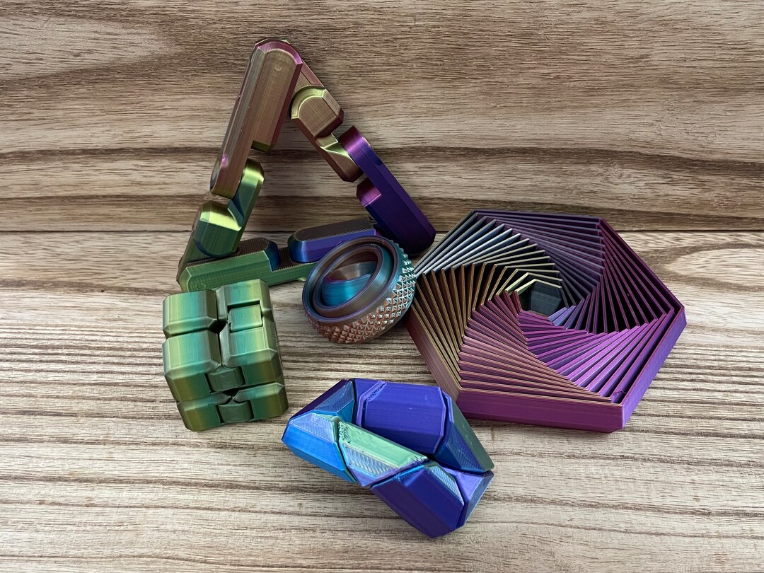 Fidget Variety 5-pack 3D Printed Flexible Sensory Toy Assortment | ADHD ...