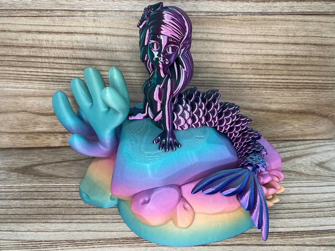 3D Printed Mermaid With Optional Savings Bank Platform, Articulated ...