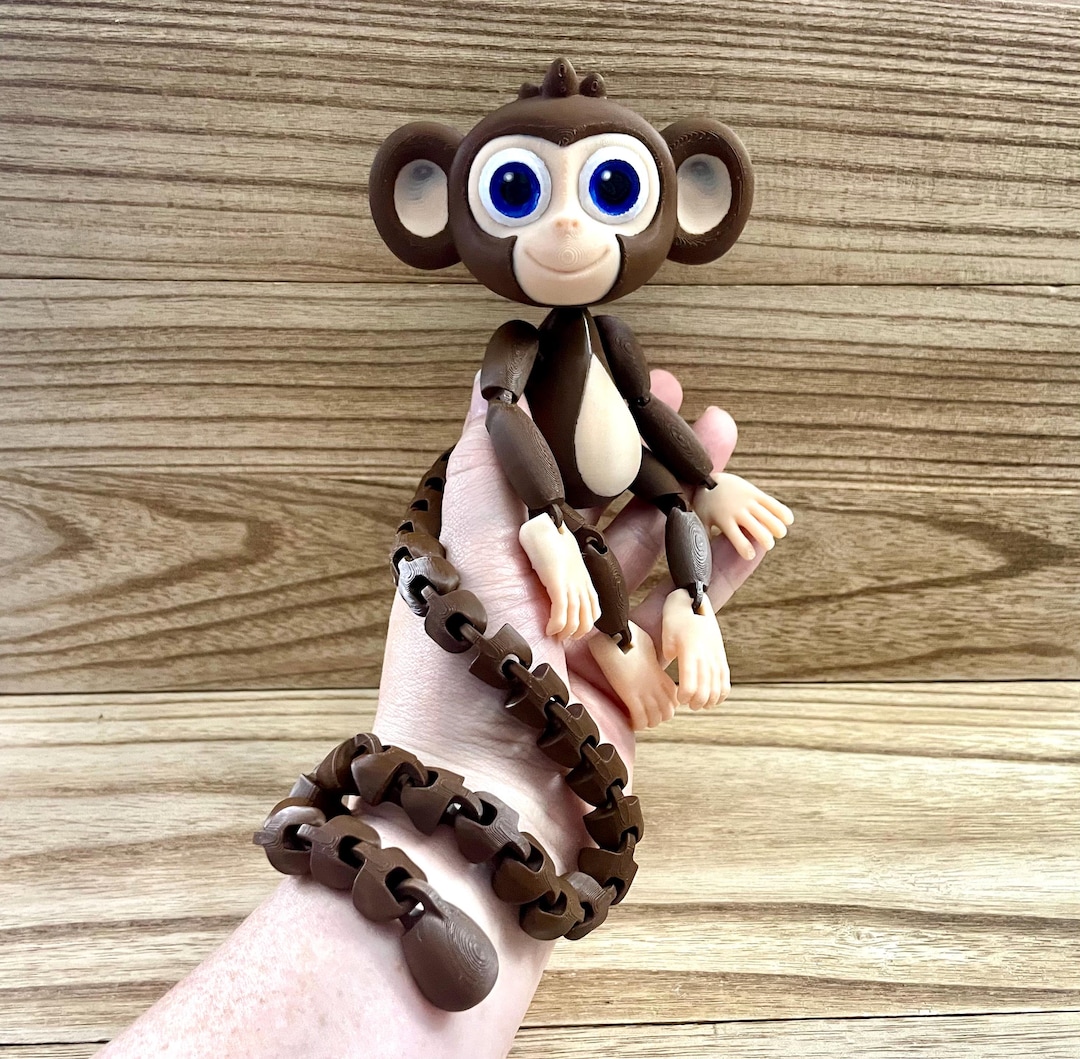 3D Printed Monkey With Long Tail | Flexible Articulated Animal | Gift ...