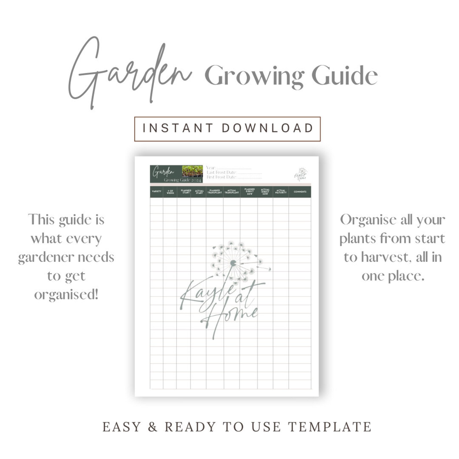 Garden Growing Guide Garden Plant Tracker Garden Planner Garden Tool ...