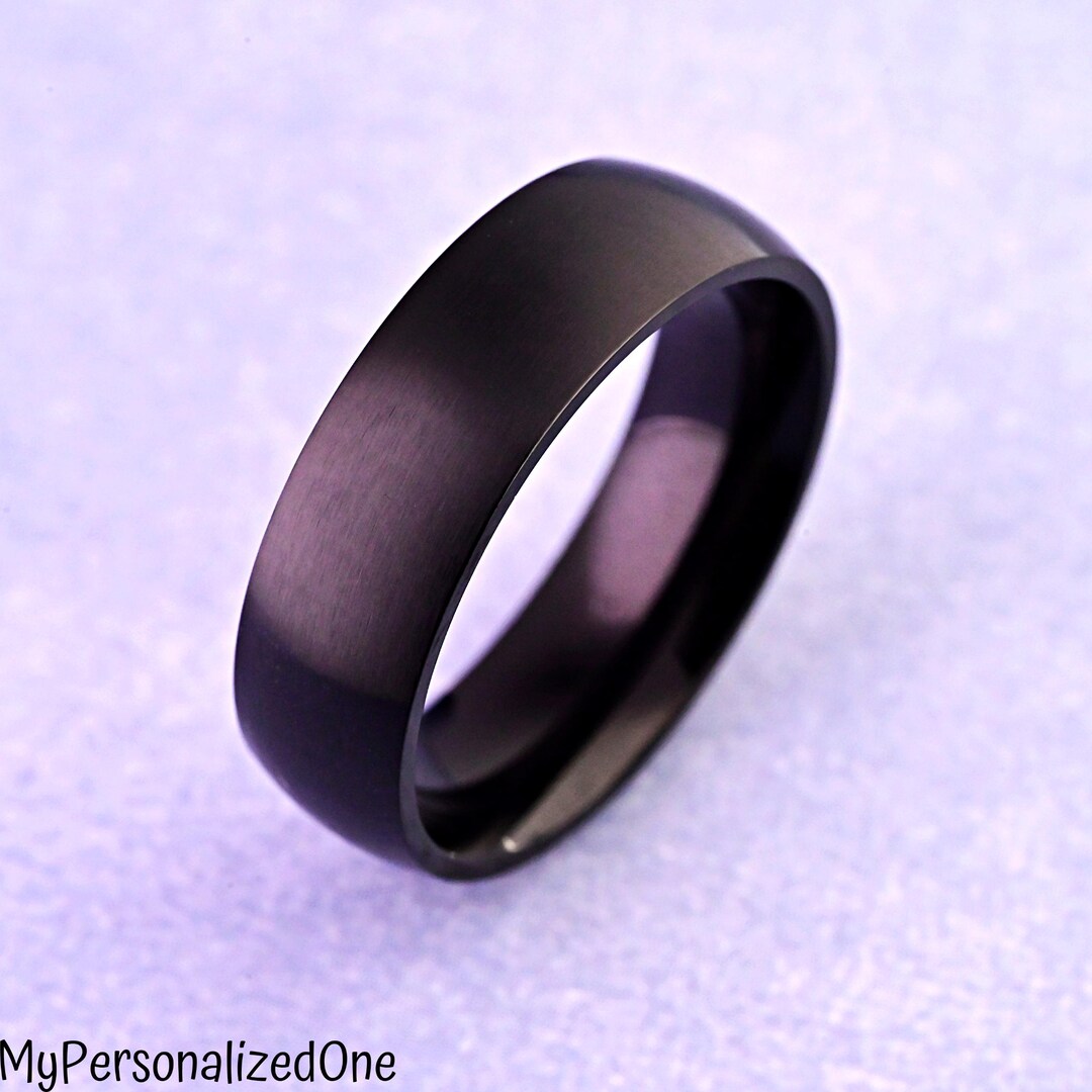 Black Matte Ring, 6mm Brushed Black Dome Wedding Band, Stainless Steel ...