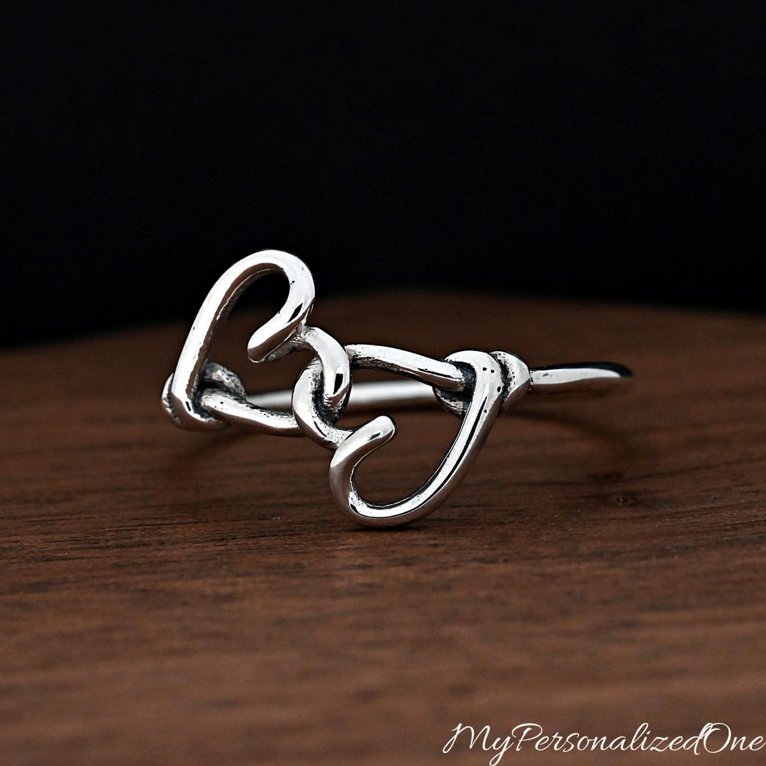 Sideways Interlocking Heart Ring, 925 Sterling Silver Promise Love ...