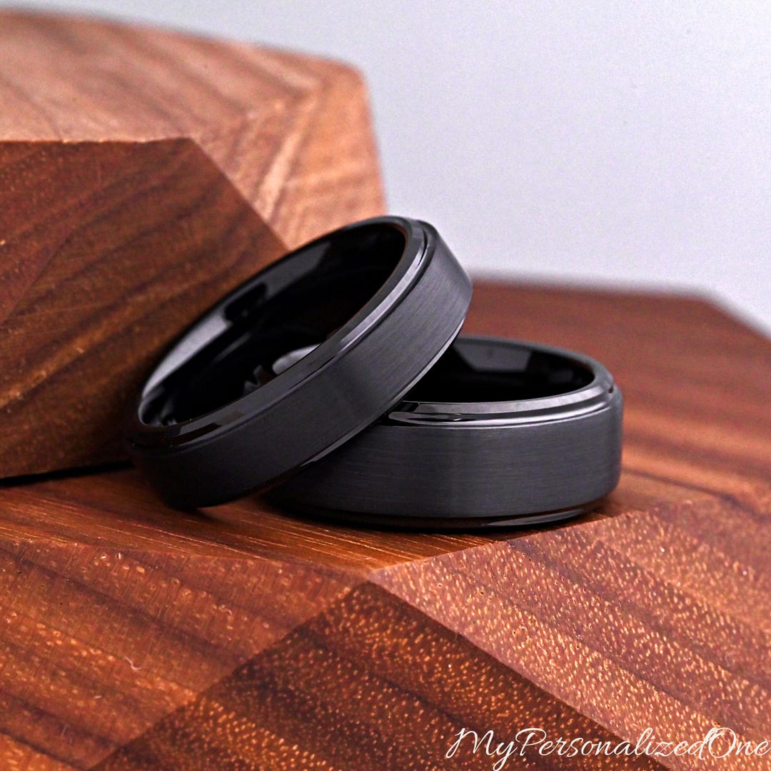 Personalized Laser Engrave Gift | Matching Band | Simple Black Tungsten ...