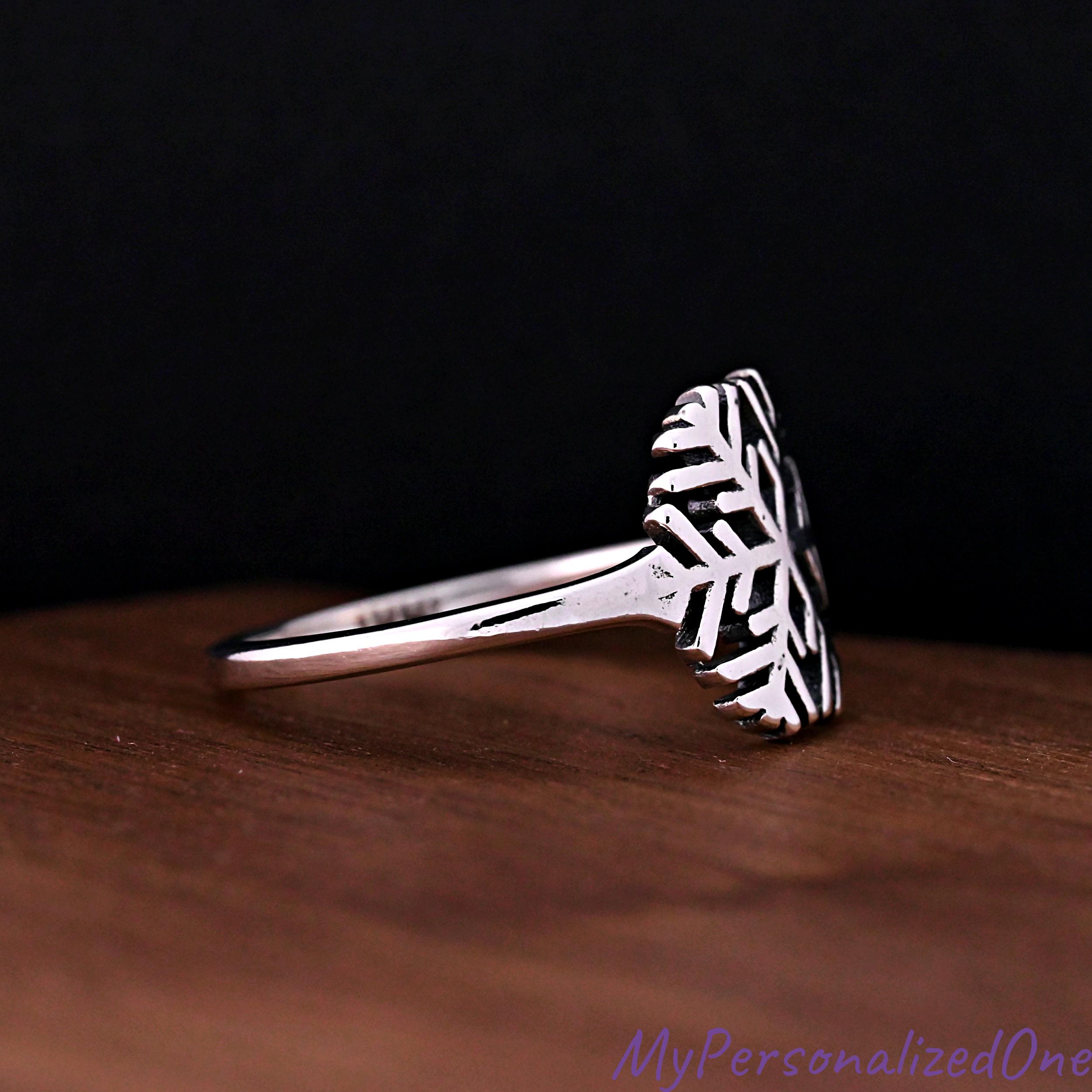 Snowflake Ring, Solid 925 Sterling Silver Winter Theme Jewelry, Dainty ...