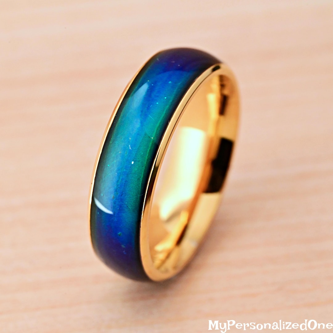 Mood Ring, 18K Plated Gold Stainless Steel 6mm Dome Mood Stone Inlay ...
