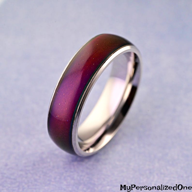 Mood Ring, High Polished 316L Stainless Steel 6mm Dome Mood Stone Inlay ...