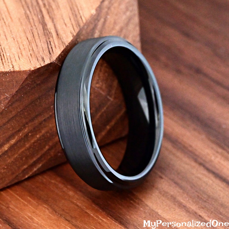 Minimalist Black Wedding Ring Personalized Gift Promise Ring Comfort ...