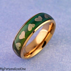 Mood Ring, 18K Plated Gold Stainless Steel 6mm Dome Mood Stone Heart ...