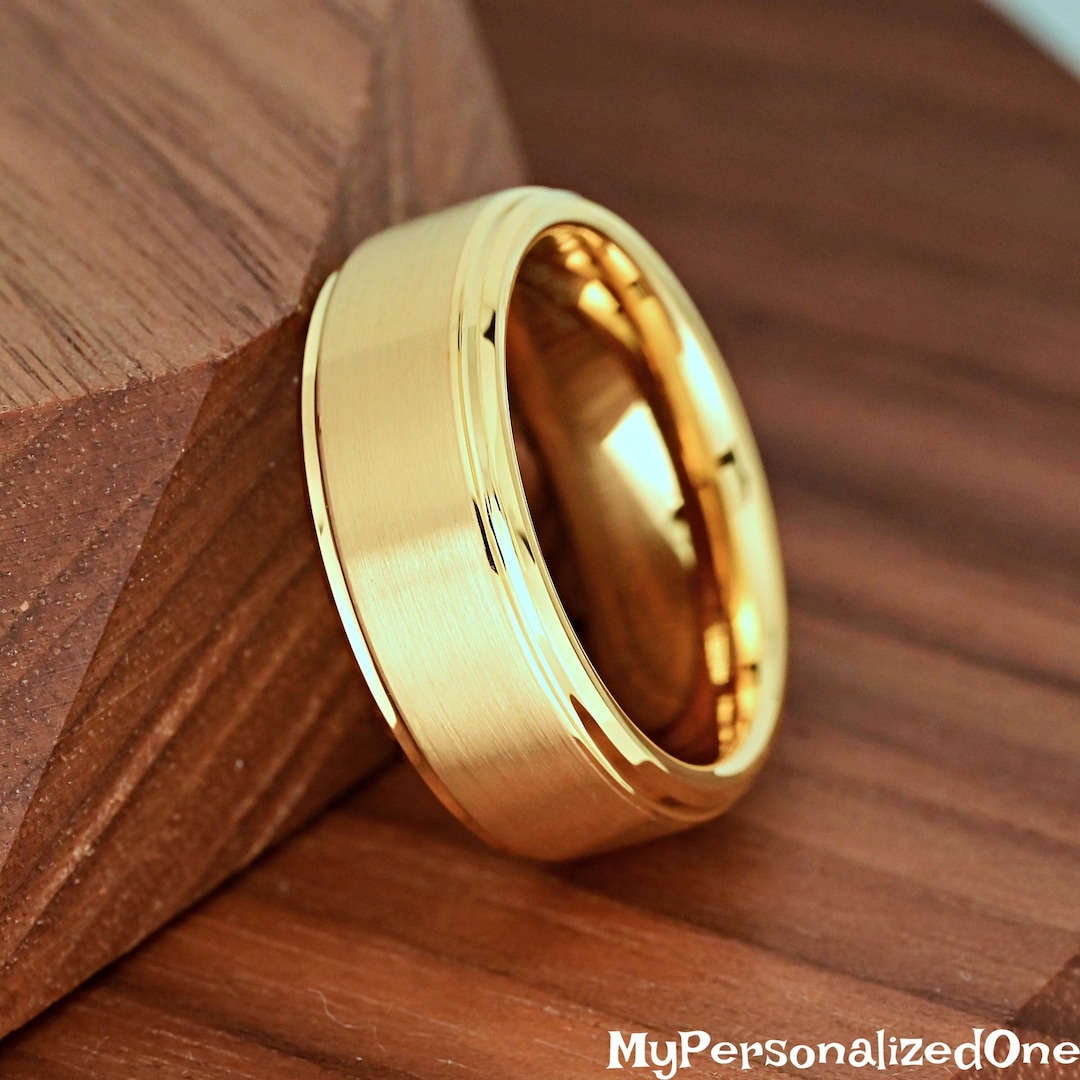 Gold Tungsten Carbide Ring - Men's Gold-plated Tungsten Wedding Band ...