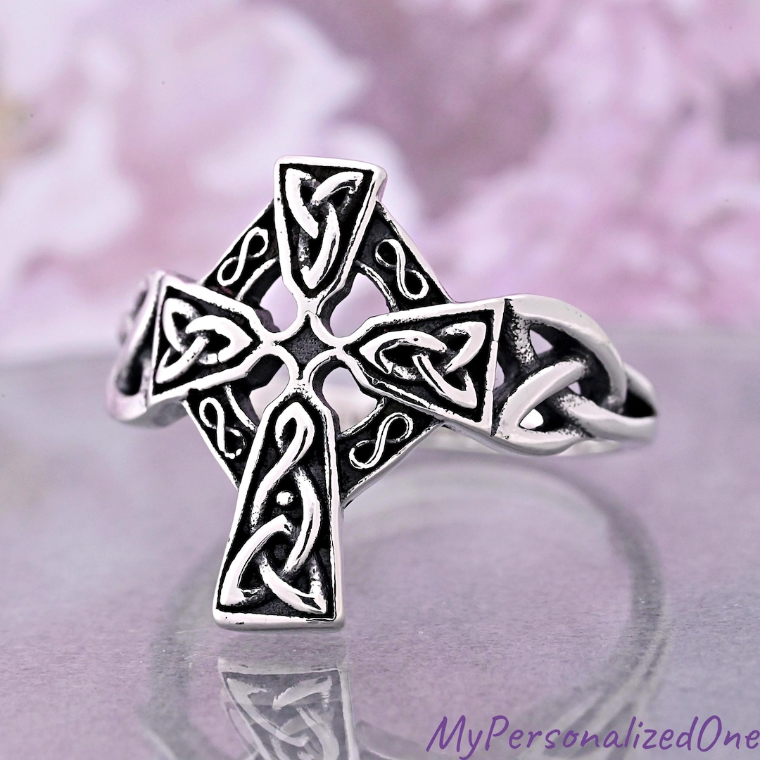 Celtic Cross Infinity Triquetra Ring, Solid 925 Sterling Silver Trinity ...