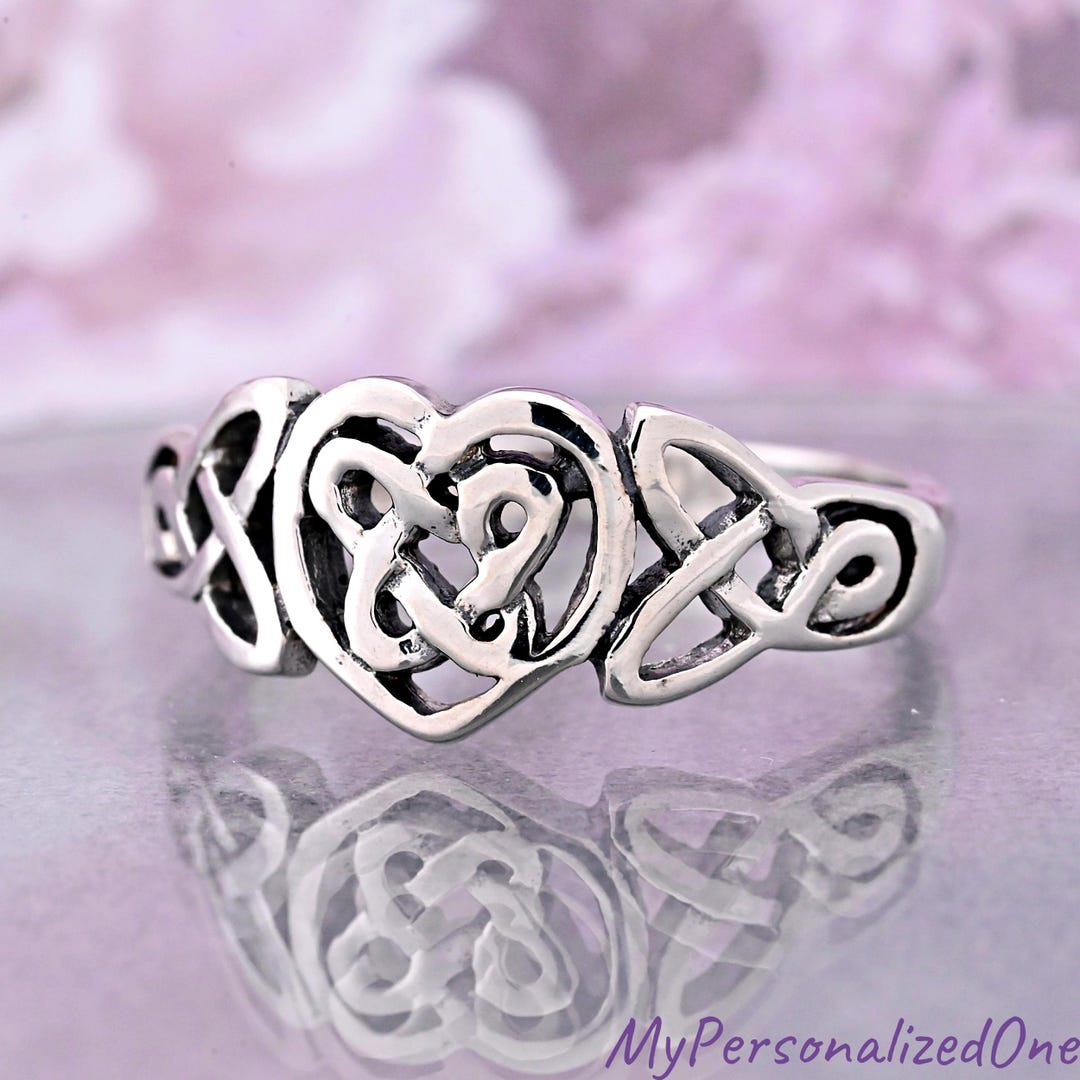 Celtic Love Knot Heart Trinity Knot Promise Ring, Solid 925 Sterling ...