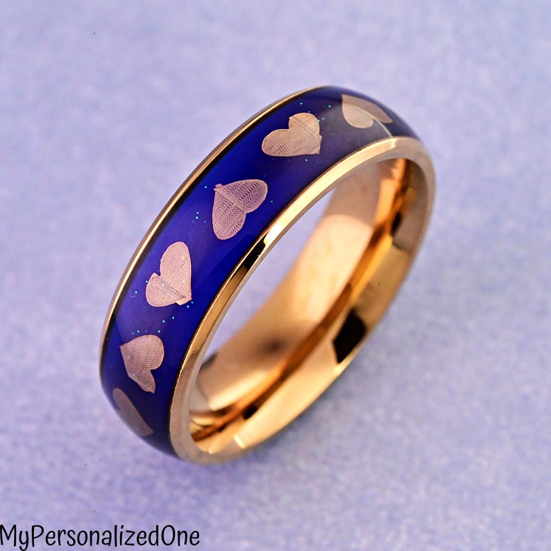 Mood Ring, 18K Plated Gold Stainless Steel 6mm Dome Mood Stone Heart ...