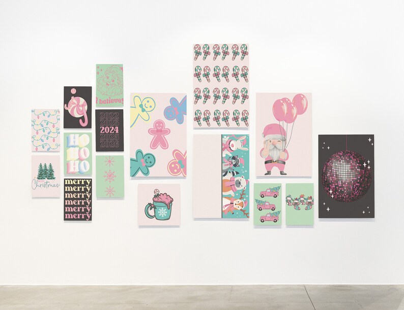 Pink Christmas Decor Wall Art Print Set of 30 Digital Printables ...