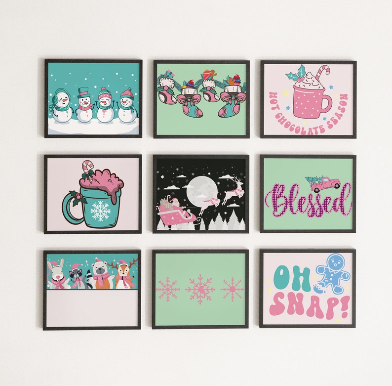 Pink Christmas Decor Wall Art Print Set of 30 Digital Printables ...