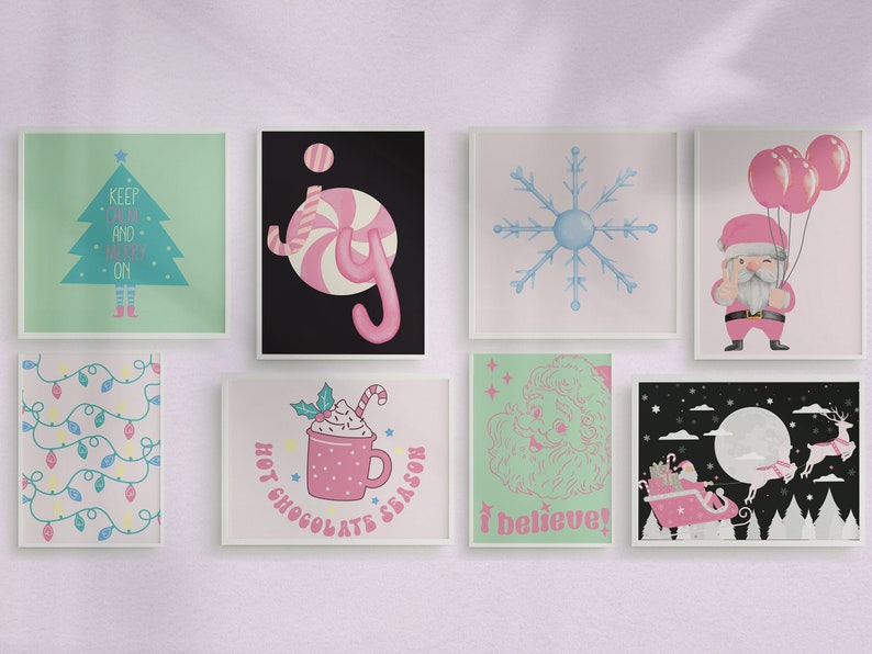 Pink Christmas Decor Wall Art Print Set of 30 Digital Printables ...