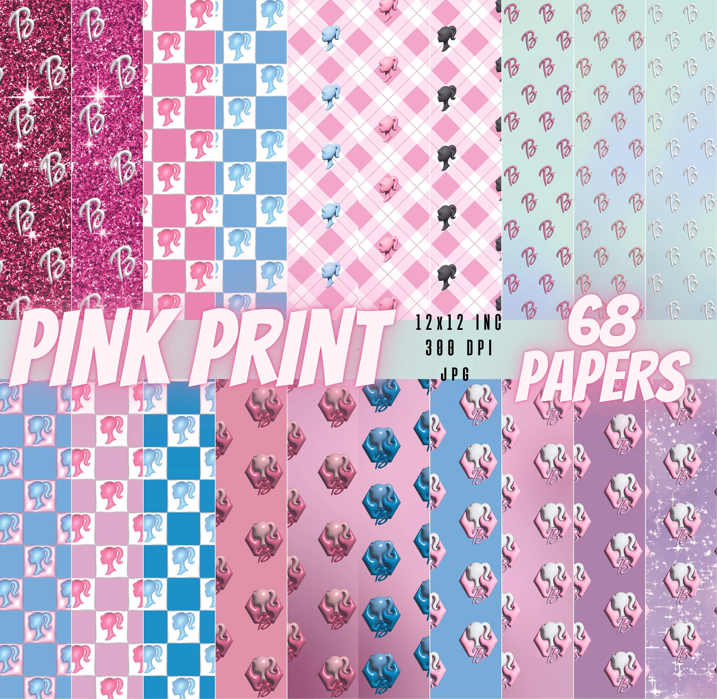 Barbie Digital Paper Pack: Pink Princess Scrapbook Backgrounds (digital ...