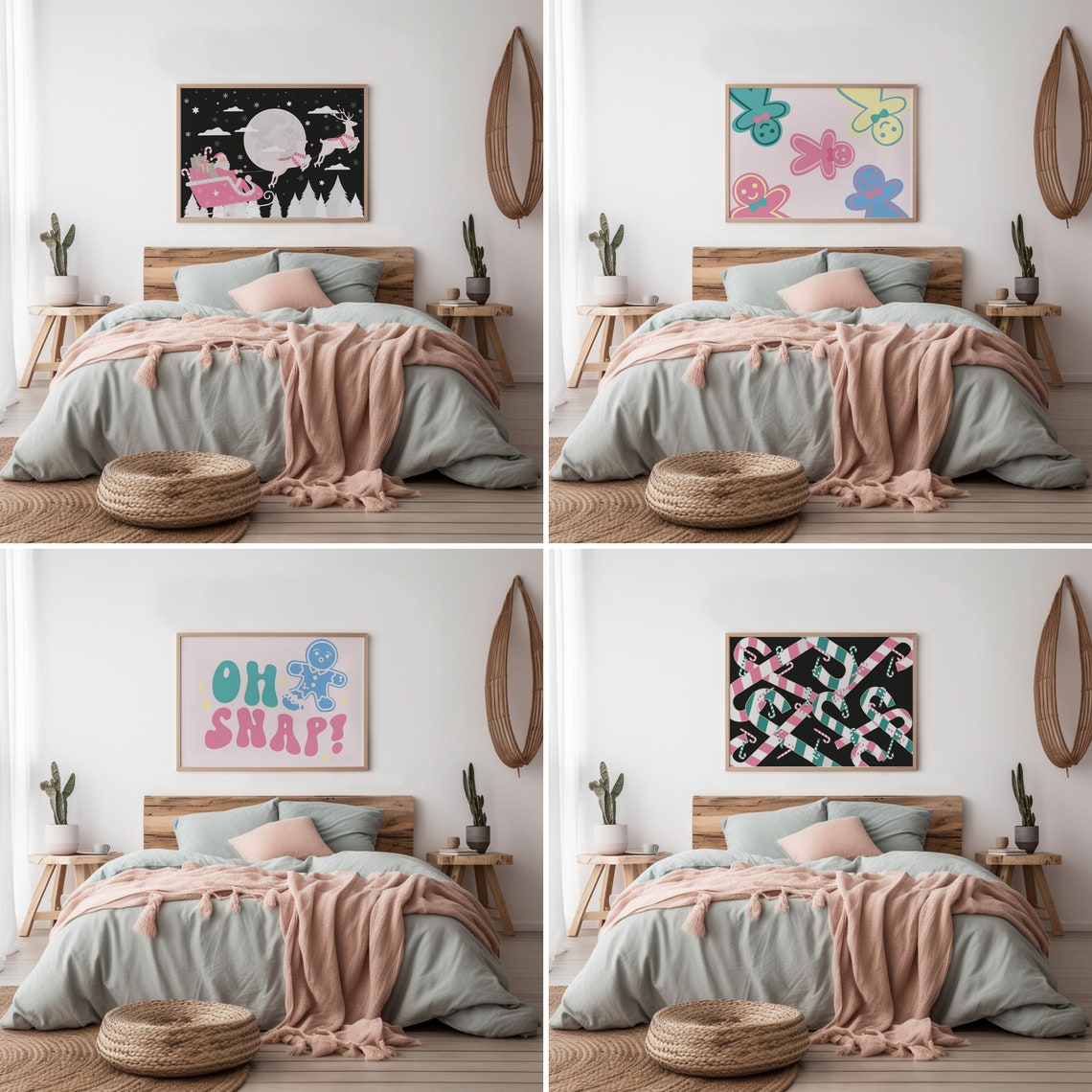 Pink Christmas Decor Wall Art Print Set of 30 Digital Printables Trendy ...