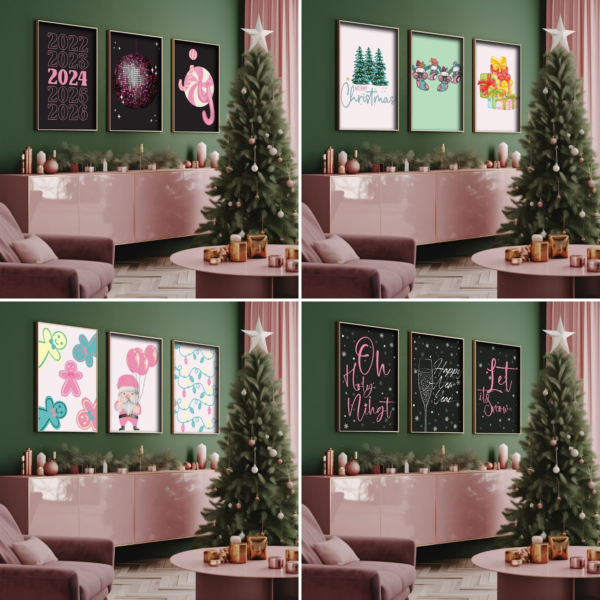 Pink Christmas Decor Wall Art Print Set of 30 Digital Printables ...