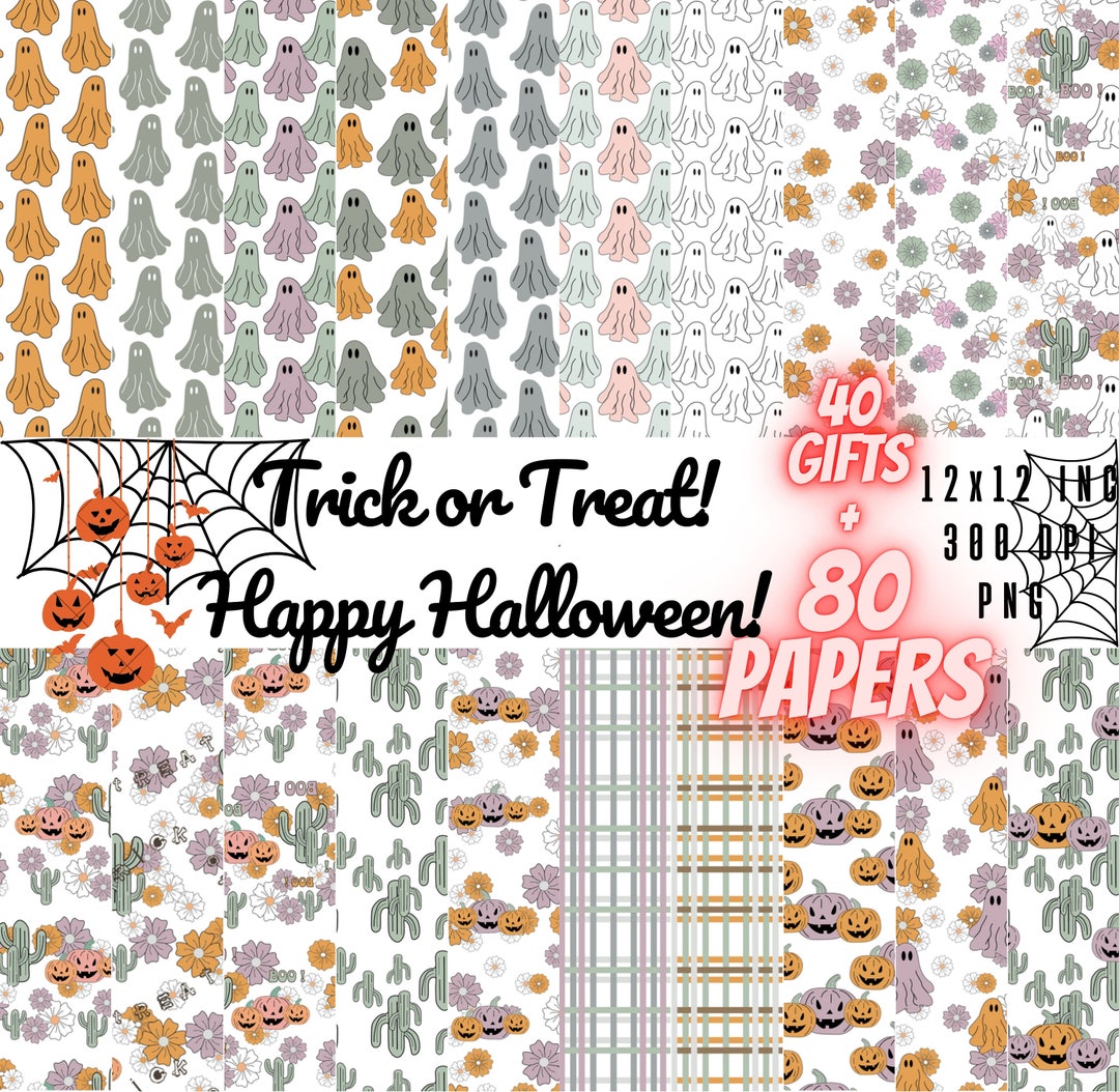 Cute Halloween Digital Paper Spooky Ghosts Clipart, Halloween Themed ...