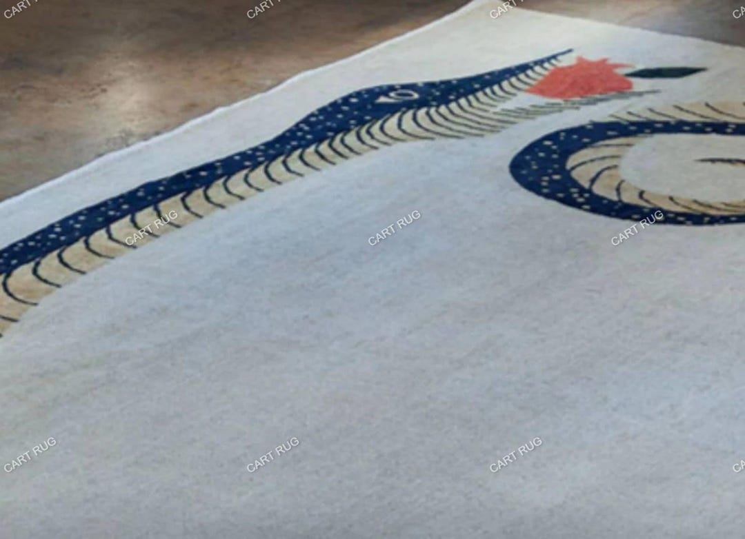 Snake Border Rug – Minimalist Serpent Design Rug, Vintage Style Carpet ...