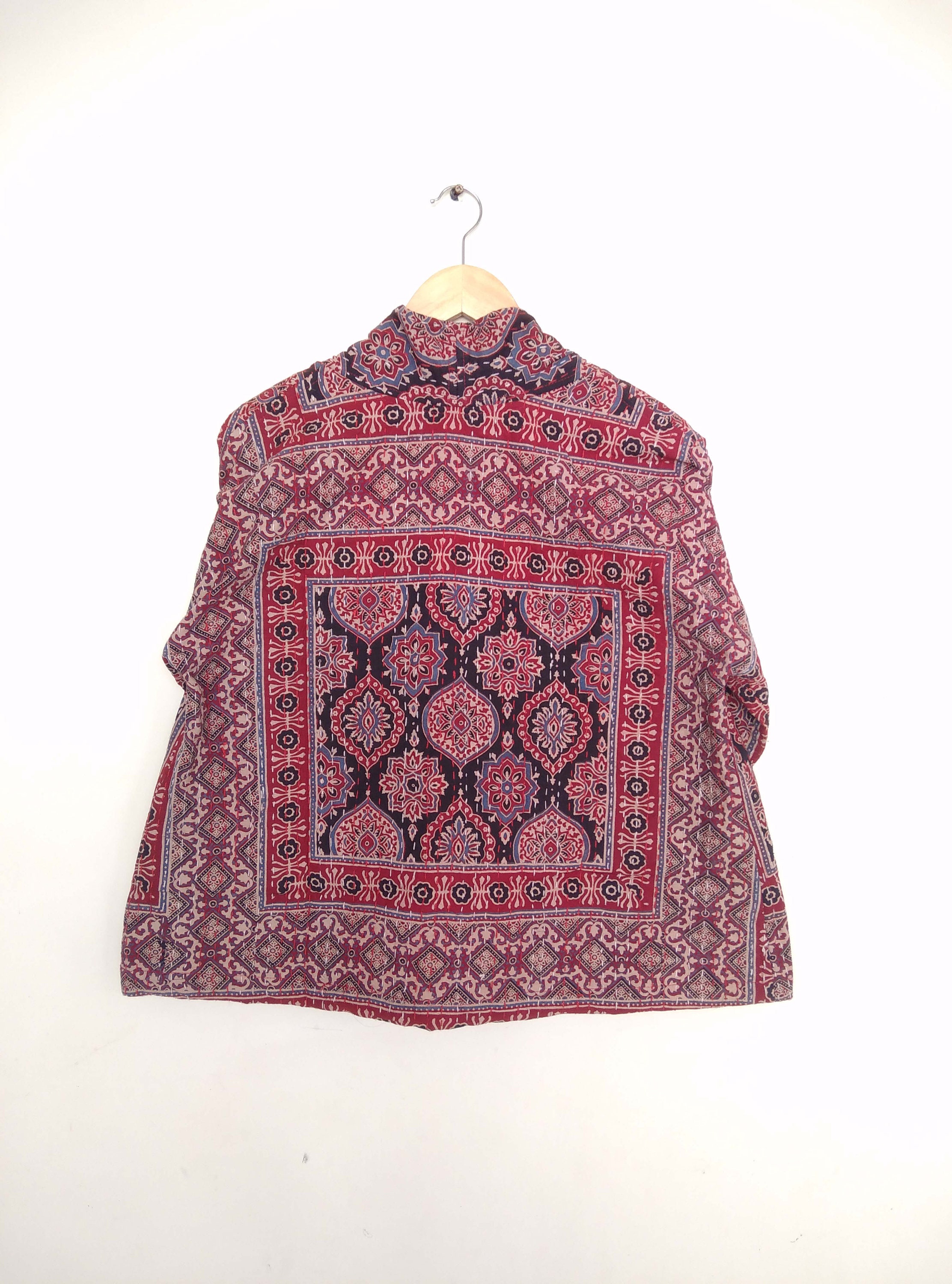 Beautiful Ajrakh Kantha Quilt Coat, Indian Kantha Jacket, Patchwork ...