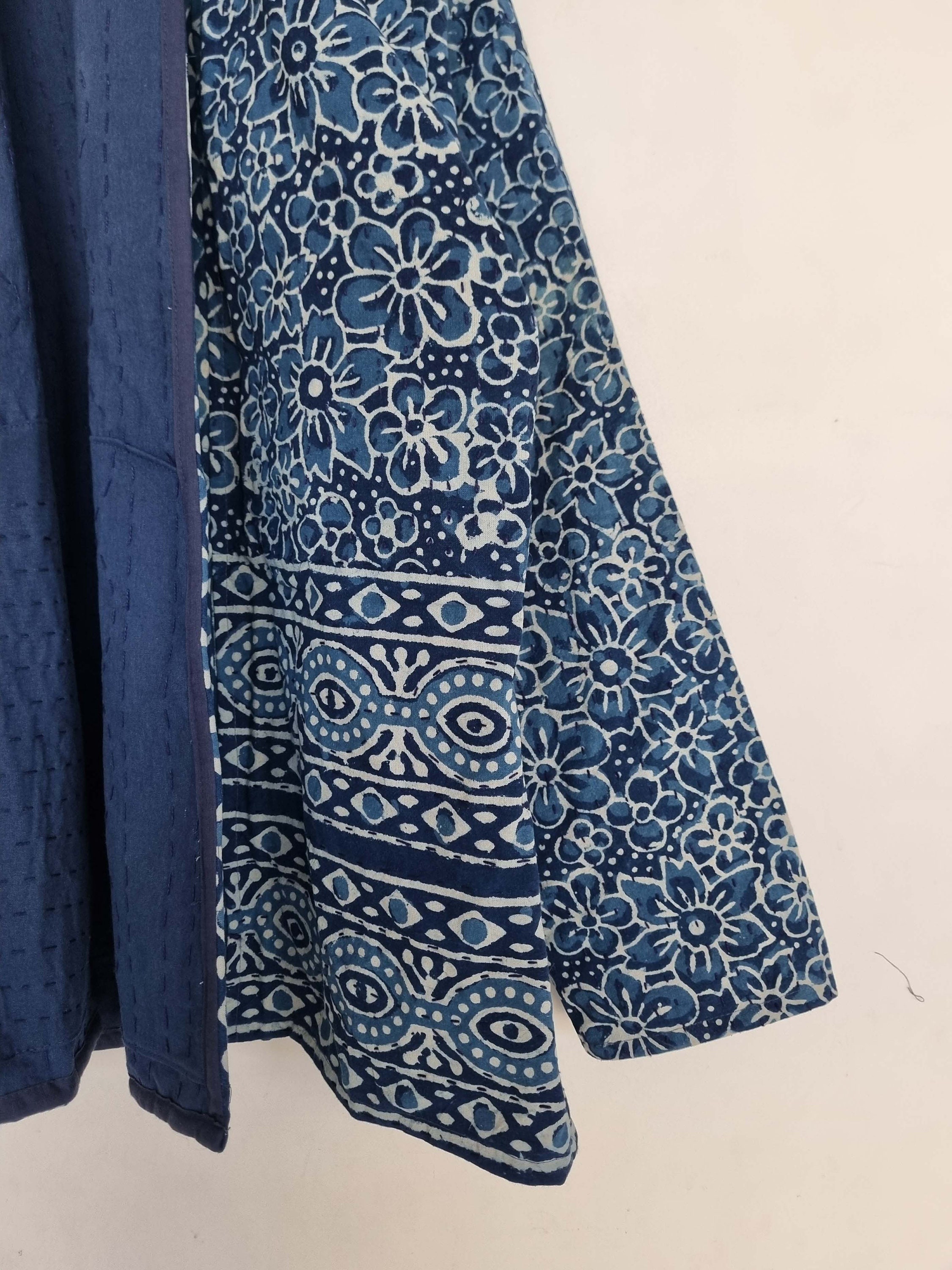 Indigo Blue Kantha Jacket, Indian Hand Block Print Cotton Kantha Coat ...