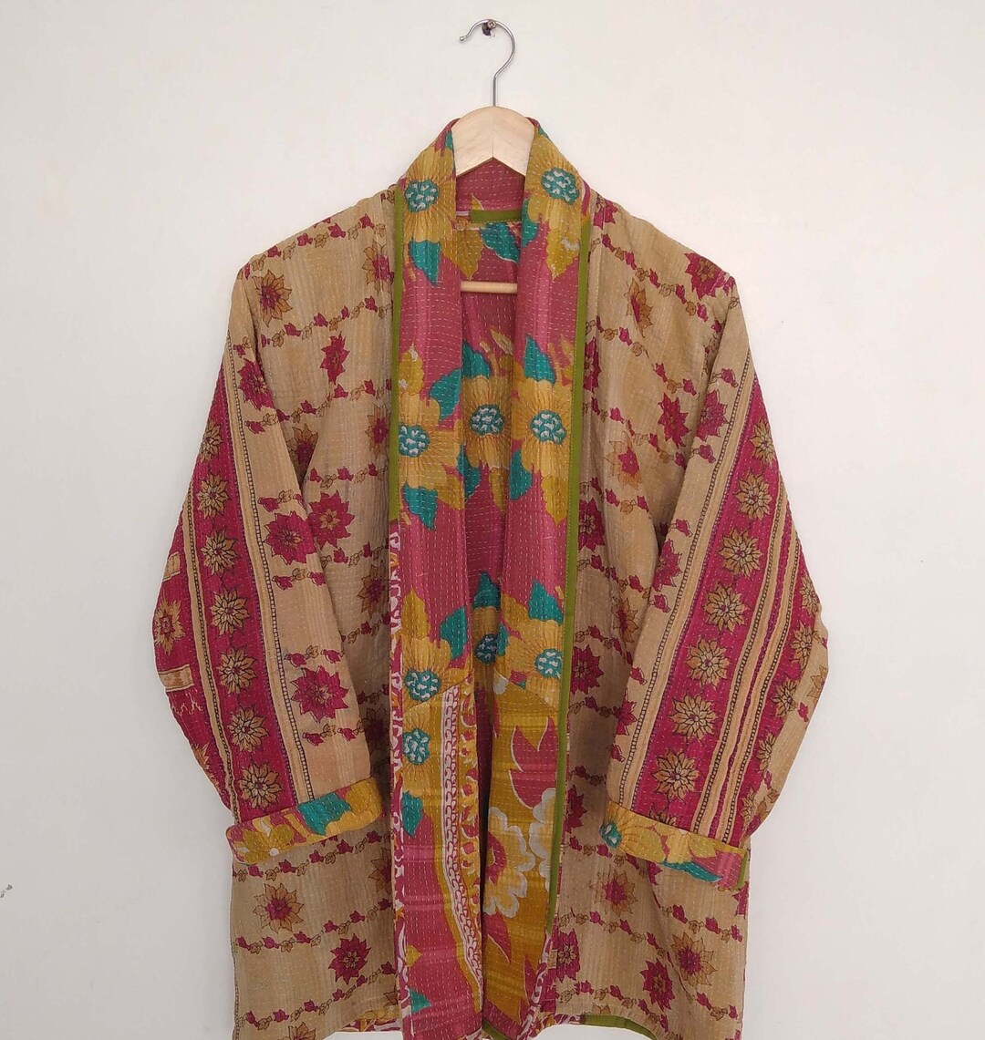 Vintage Kantha Coat, Patchwork Kantha Quilt Jacket, Hand Stitch Kantha ...