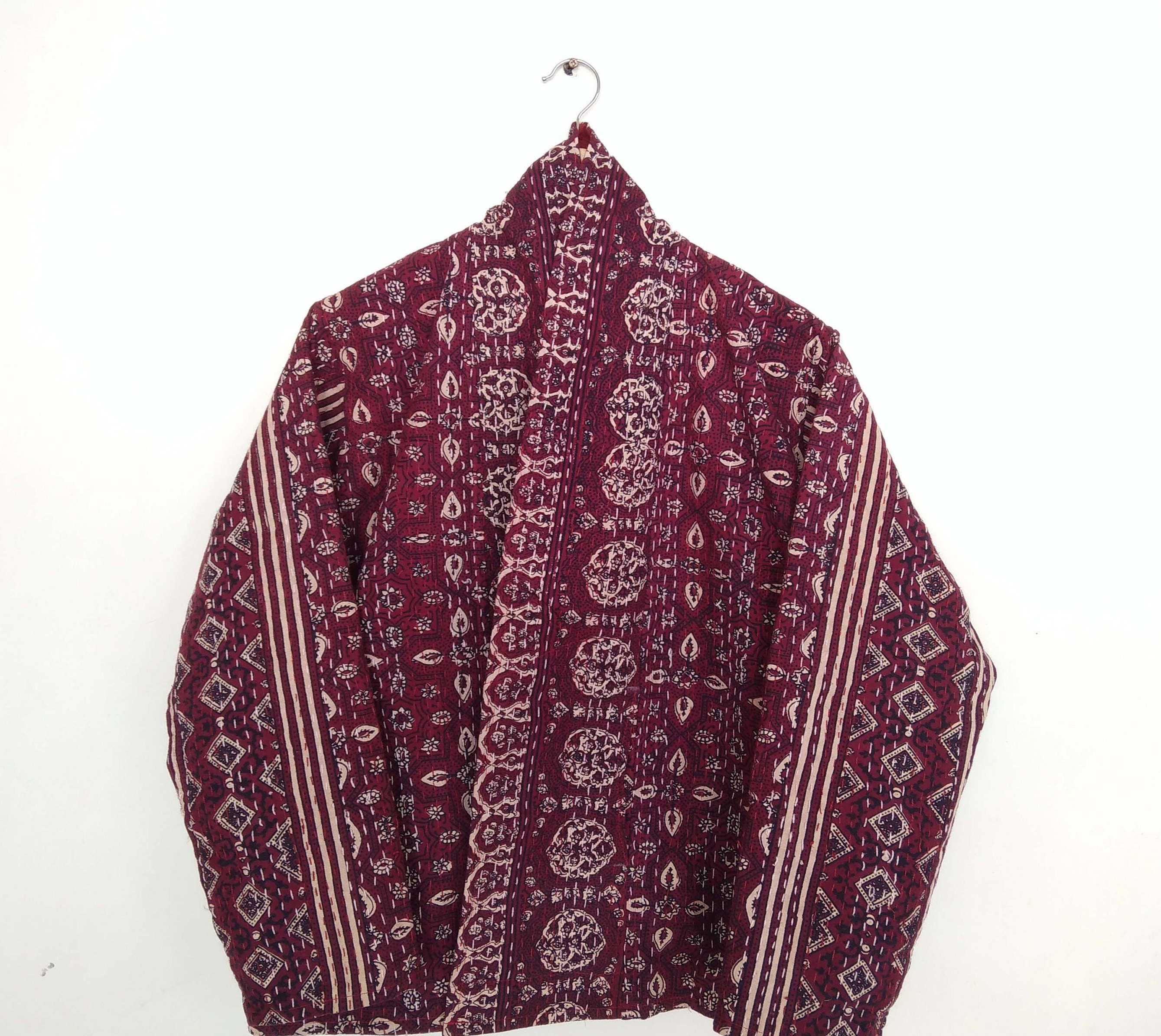 Ajrakh Print Kantha Coat, Indian Kantha Quilt Jacket, Hand Stitch ...