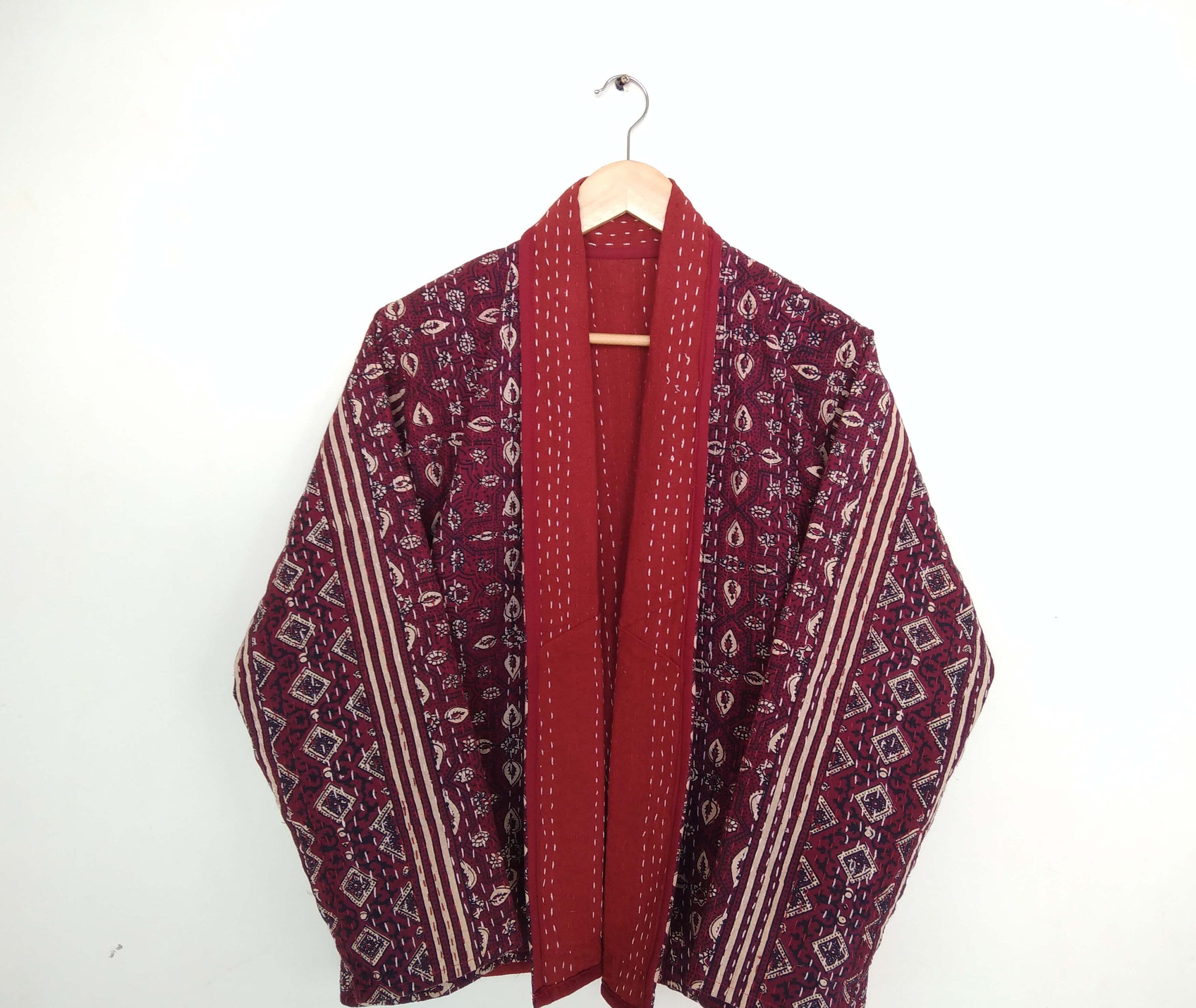 Ajrakh Print Kantha Coat, Indian Kantha Quilt Jacket, Hand Stitch ...