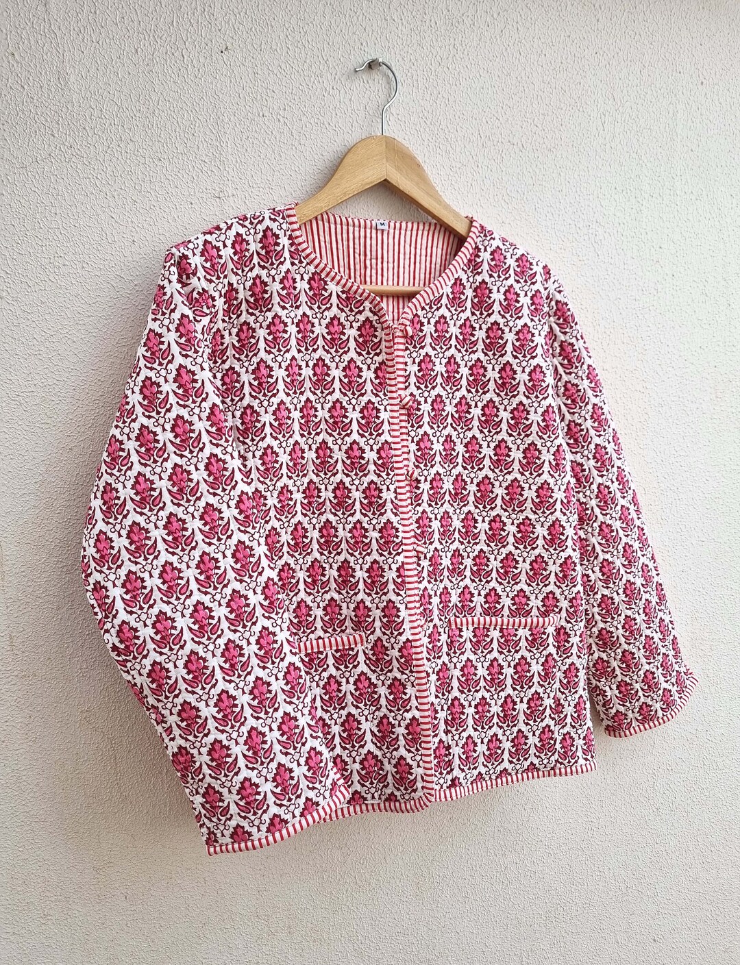 Indian Hand Block Print Quilted Jacket, Handmade Cotton Jacket, Quilted ...