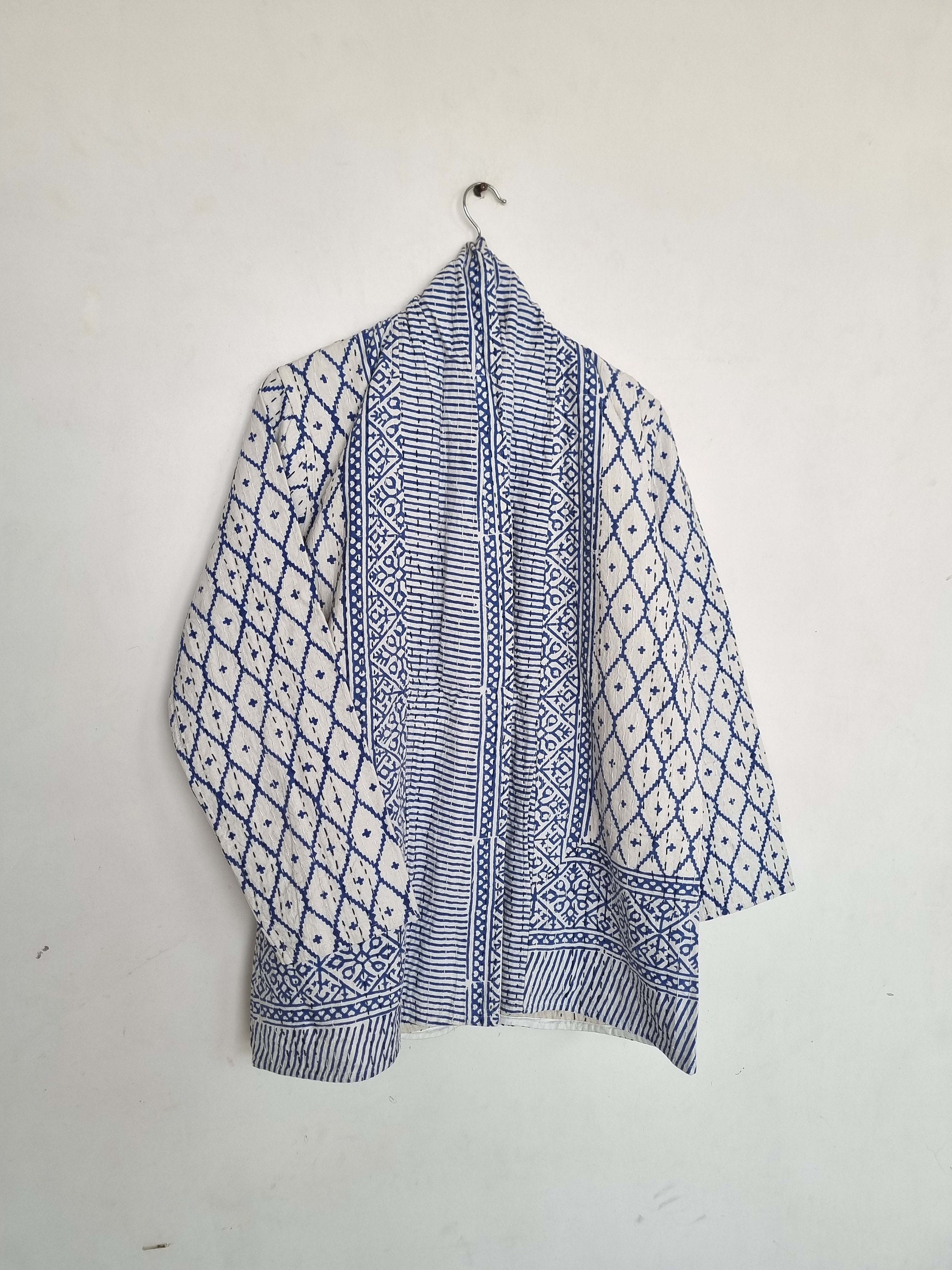 Indian Fine Kantha Quilt Coat, Hand Block Print Kantha Jacket, Kantha ...