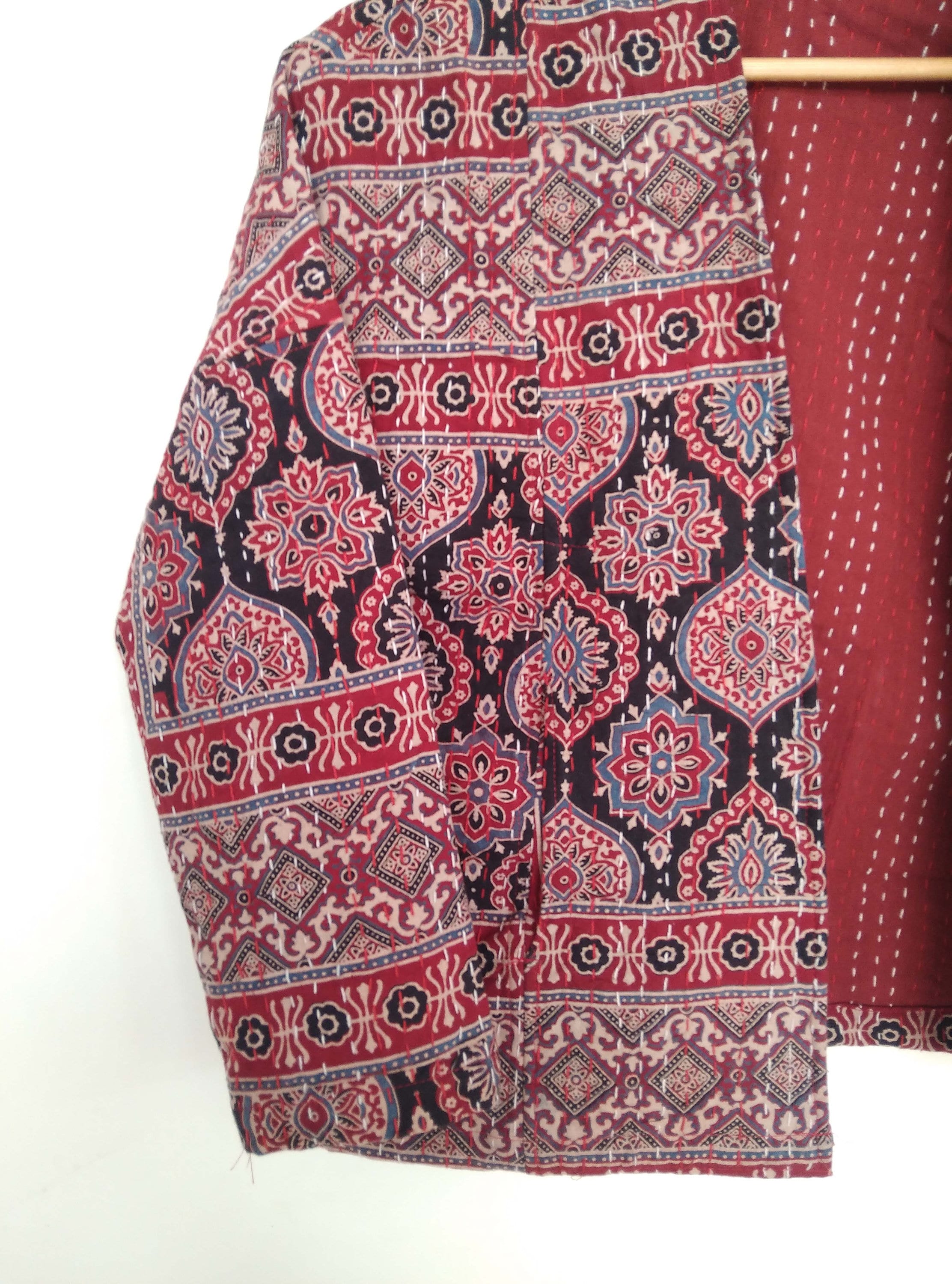 Beautiful Ajrakh Kantha Quilt Coat, Indian Kantha Jacket, Patchwork ...