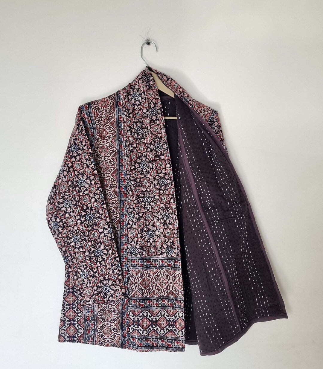 Beautiful Ajrakh Kantha Quilt Jacket, Indian Fine Kantha Coat, Handmade ...