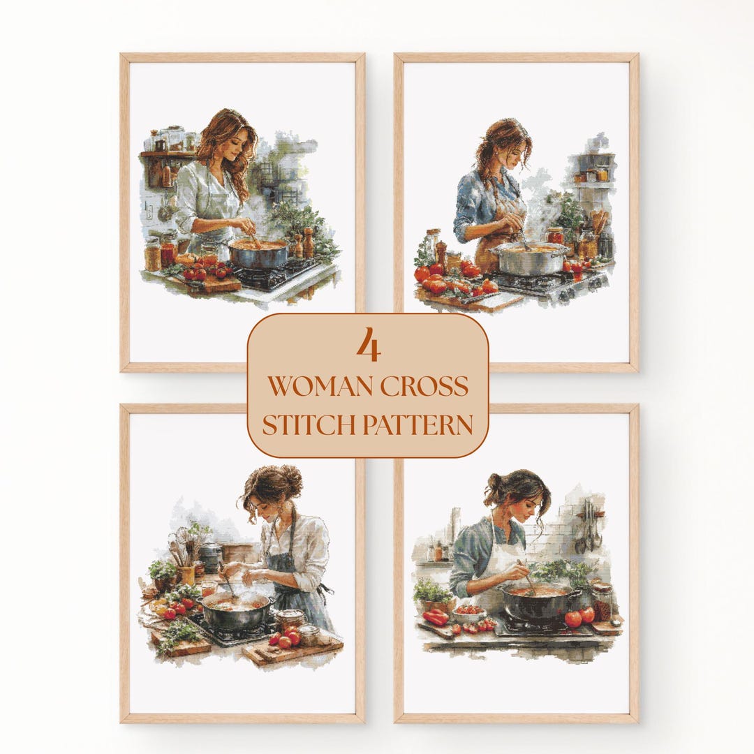 Woman Cross Stitch Pattern Cooking Set PDF Kitchen Chef Pattern for ...